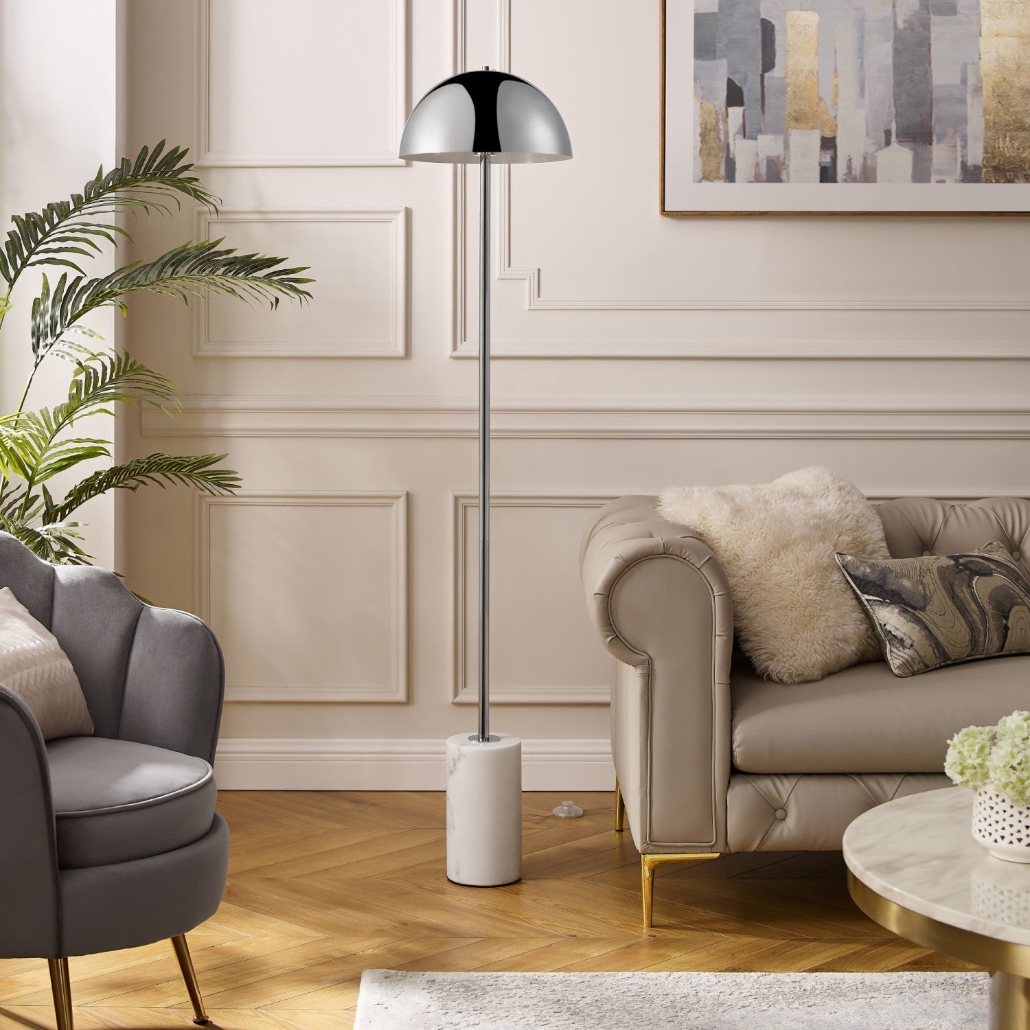 Tyrone Modern Floor Lamp 6ft Power Cord, Marble Stone Base Sturdy Metal ...