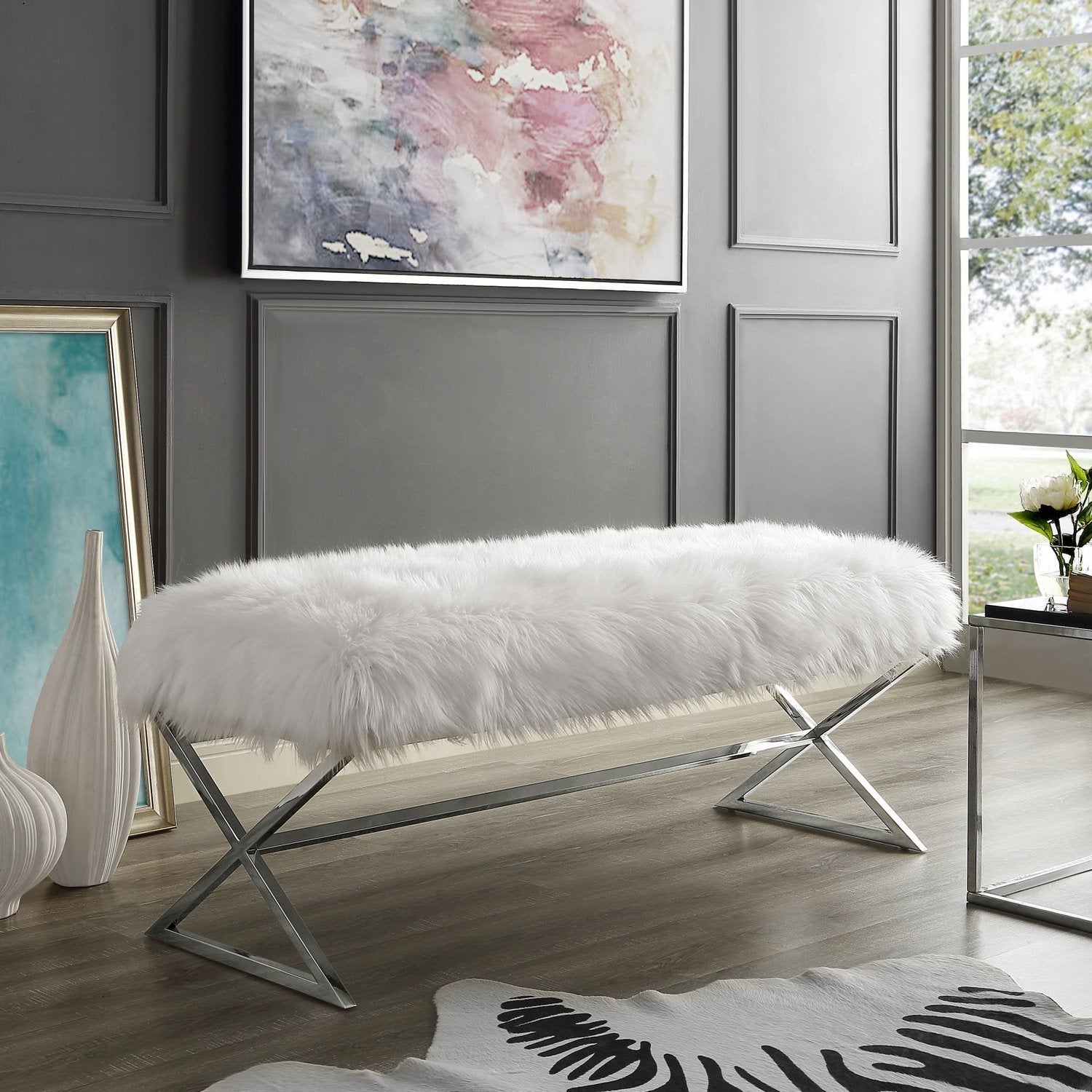 Aurora Contemporary Bench X-Leg Gold Base for Bedroom – Inspired Home