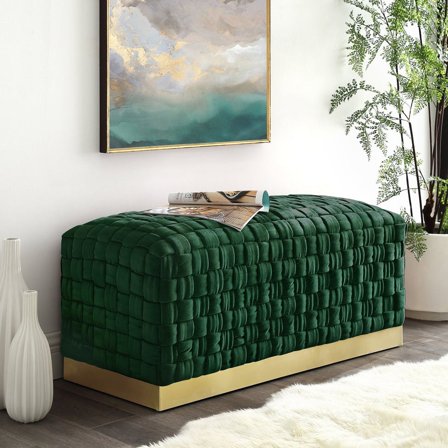 Satine Contemporary Bench Intricate Woven Pattern Gold Stainless Steel ...
