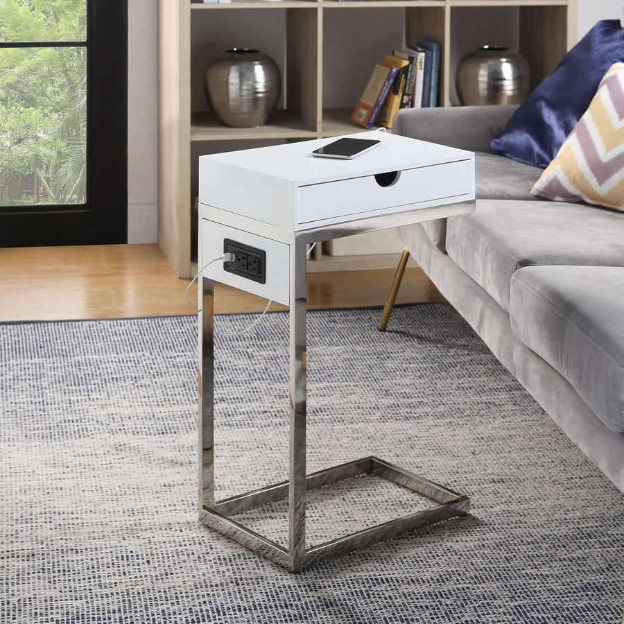 Adorna Modern End Table 2 USB Charging Ports, 2 Outlets, Power Plug 1 ...
