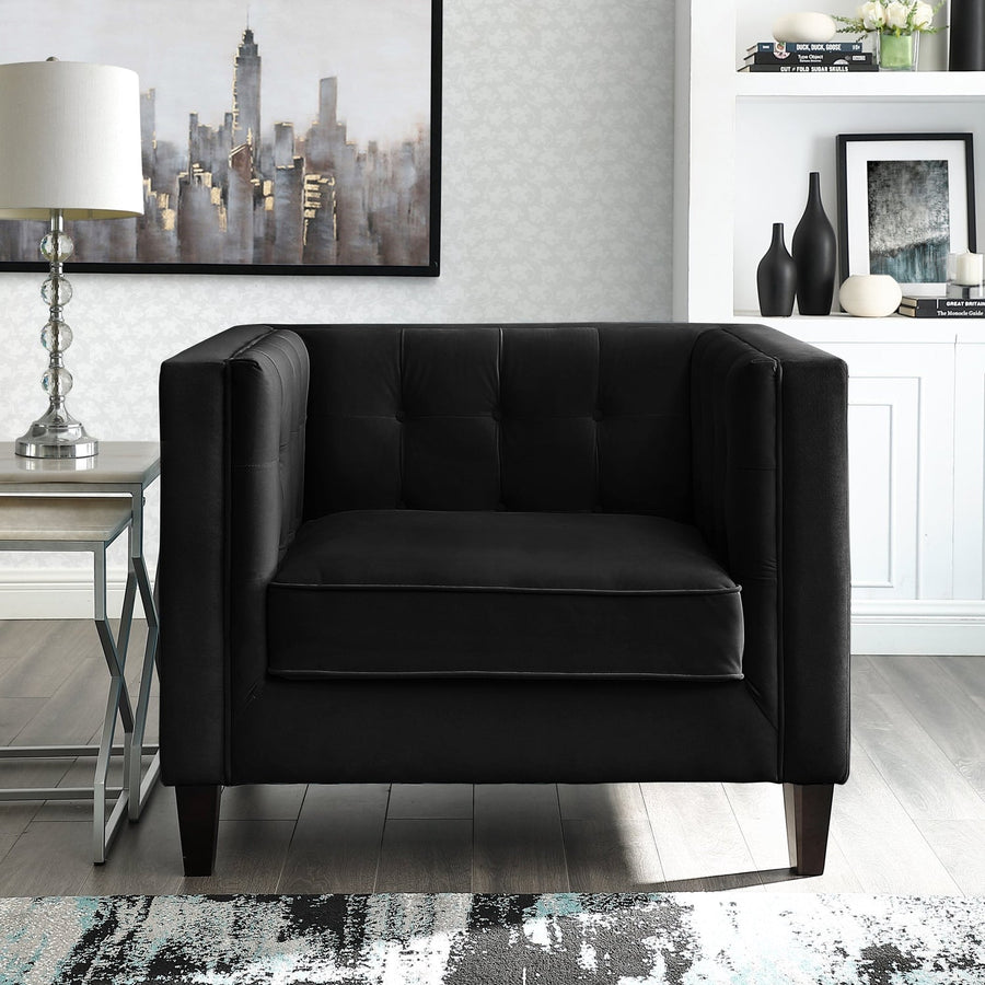 Traditional Club Chair Button Tufted Square Espresso Finish Tapered Leg ...