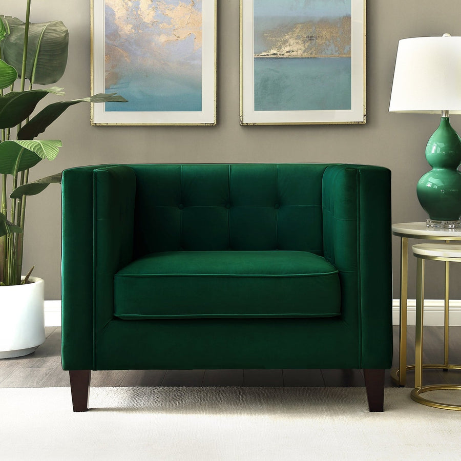 Traditional Club Chair Button Tufted Square Espresso Finish Tapered Leg ...