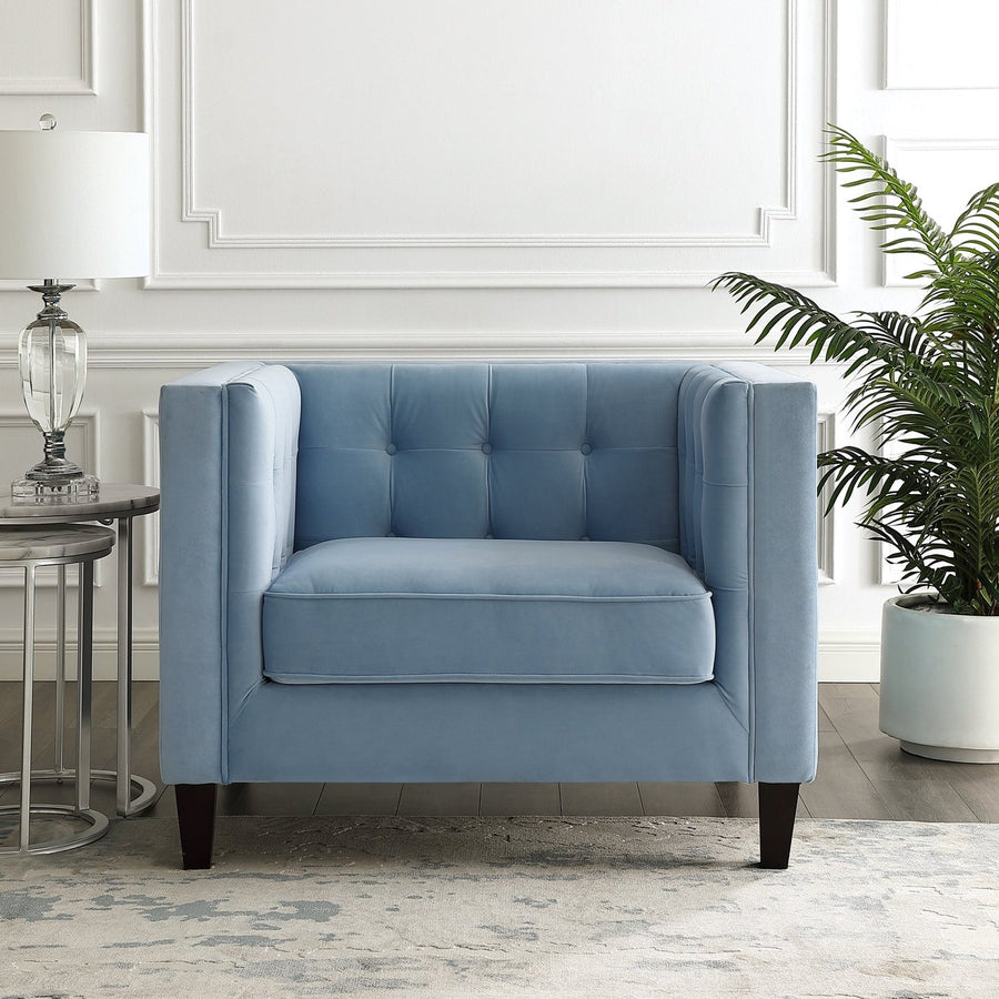 Traditional Club Chair Button Tufted Square Espresso Finish Tapered Leg ...