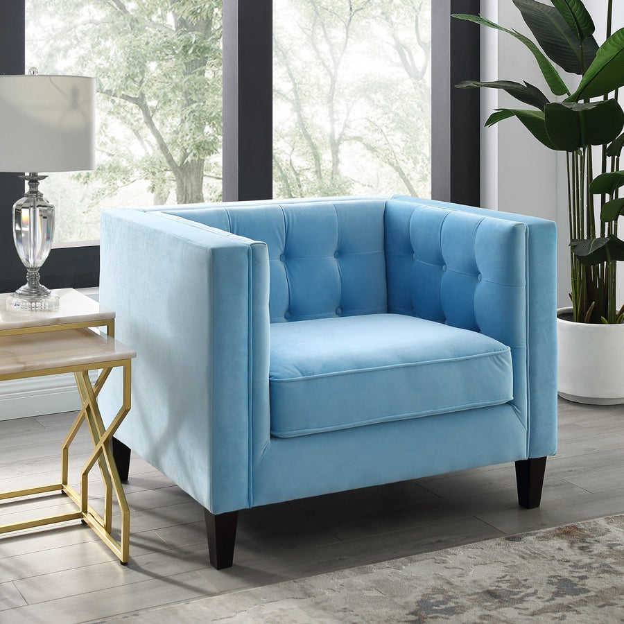 Traditional Club Chair Button Tufted Square Espresso Finish Tapered Leg ...