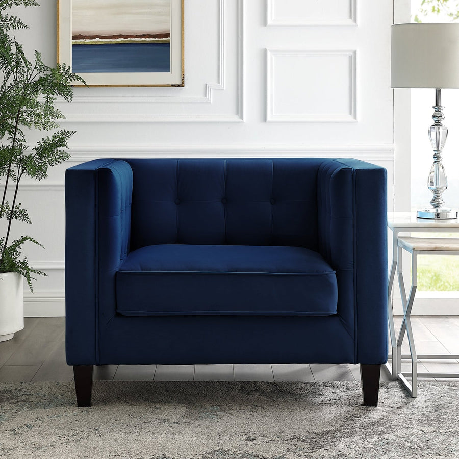 Traditional Club Chair Button Tufted Square Espresso Finish Tapered Leg ...