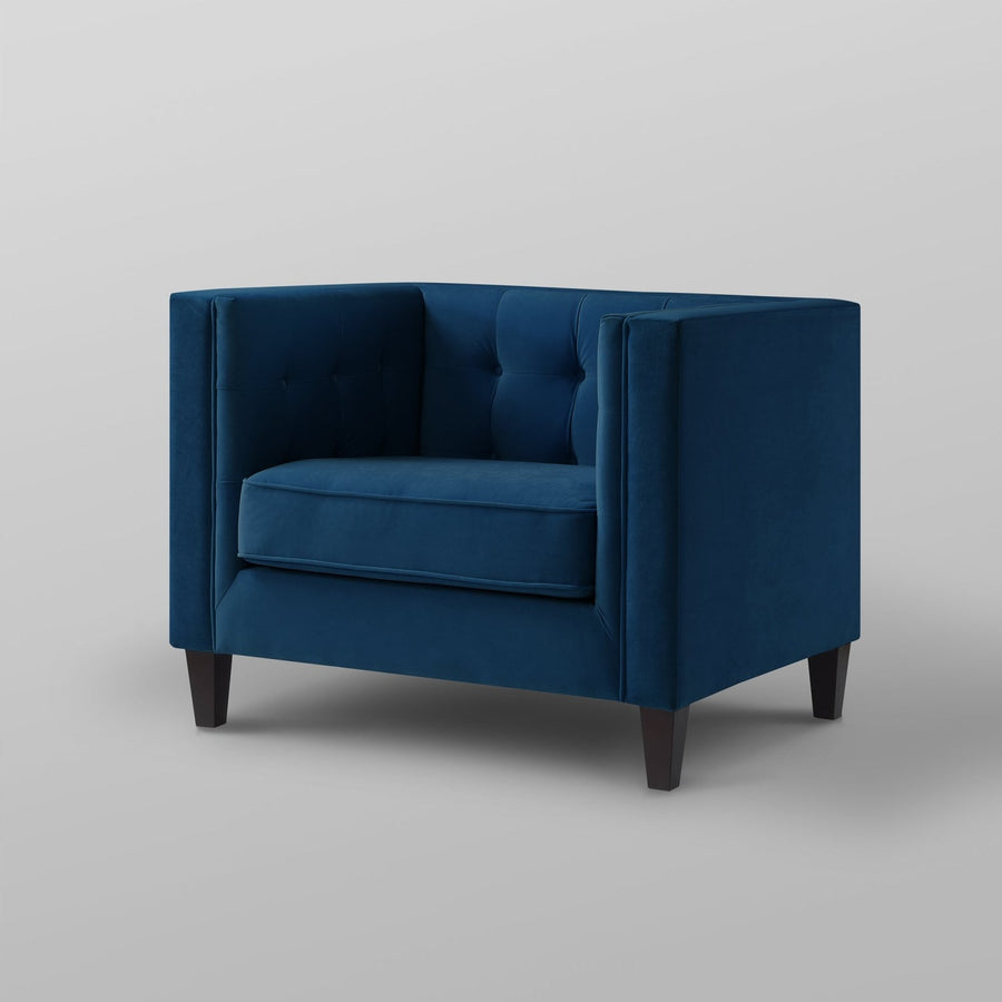 Traditional Club Chair Button Tufted Square Espresso Finish Tapered Leg ...