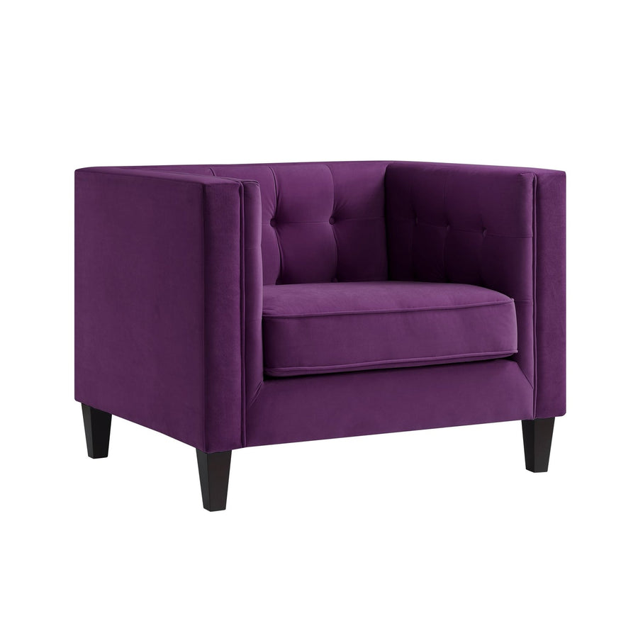 Traditional Club Chair Button Tufted Square Espresso Finish Tapered Leg ...