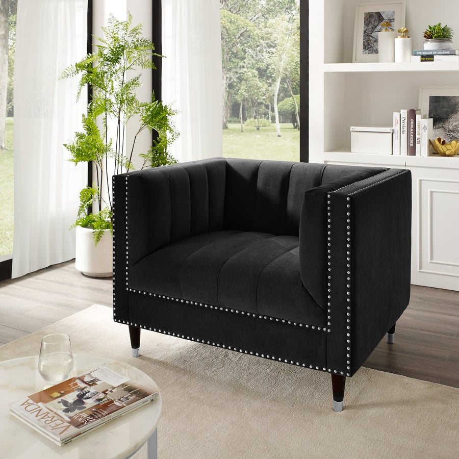 Modern Club Chair Line Stitch Tufted Gold Nailhead Trim and Tapered ...