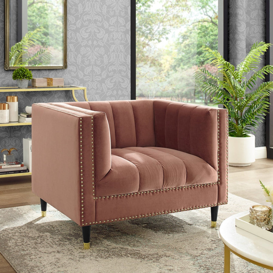 Modern Club Chair Line Stitch Tufted Gold Nailhead Trim and Tapered ...