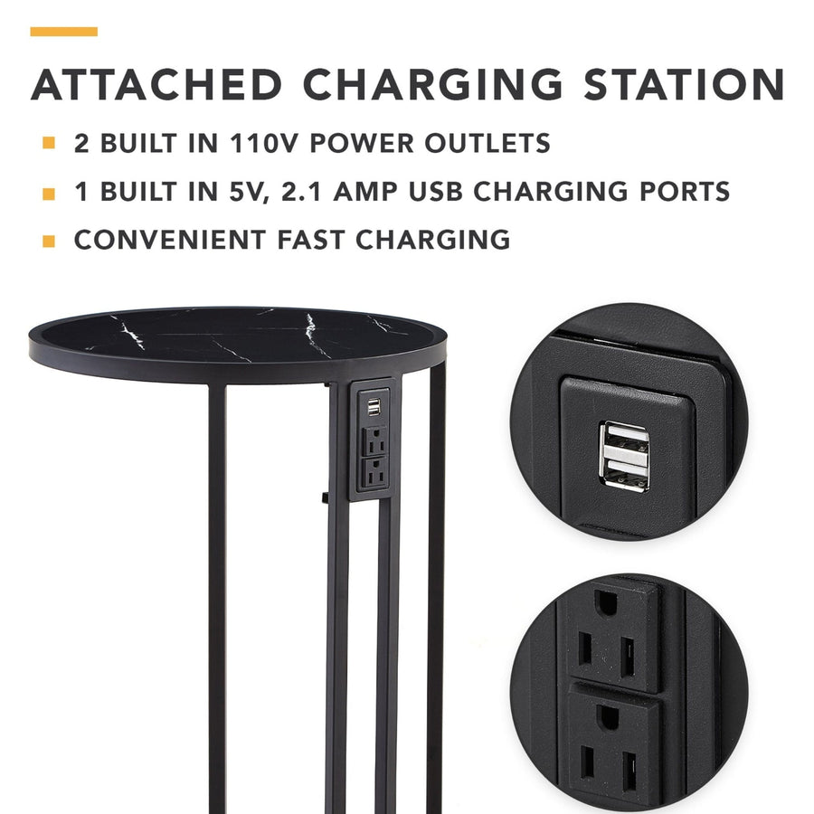 Zavier Modern End Table 2 USB Charging Ports 2 Outlets Power Plug MDF ...