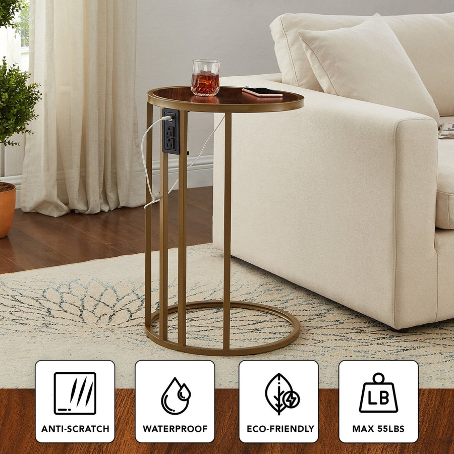 Zavier Modern End Table 2 USB Charging Ports 2 Outlets Power Plug MDF ...
