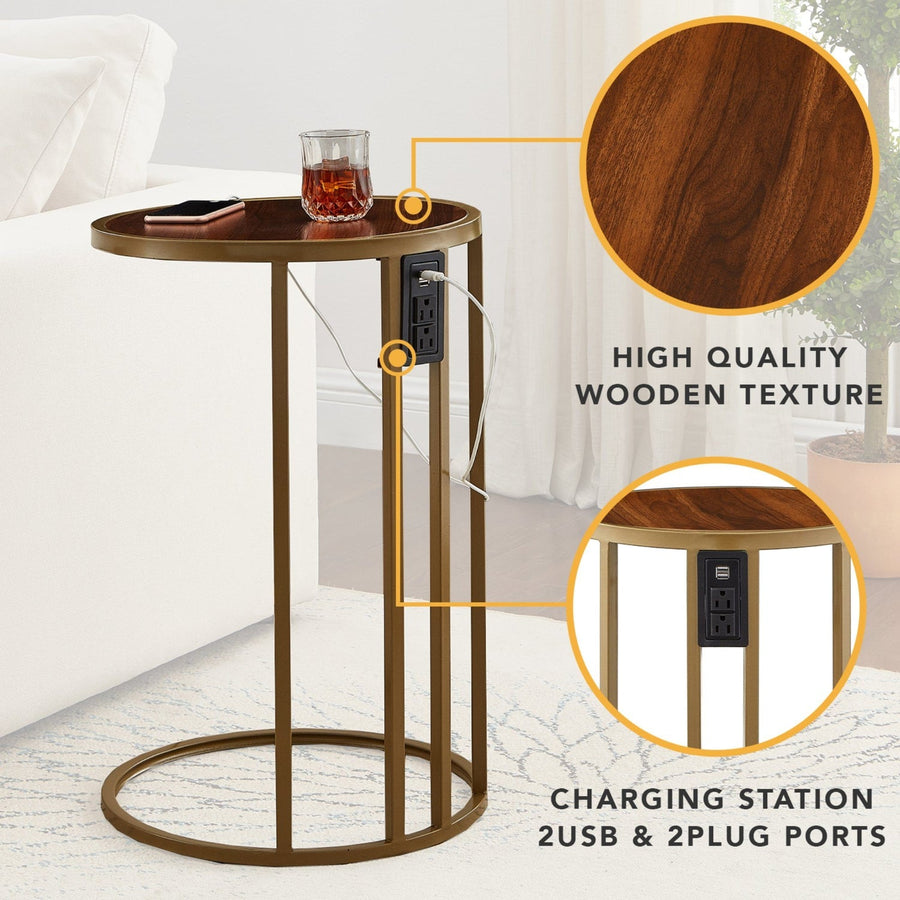 Zavier Modern End Table 2 USB Charging Ports 2 Outlets Power Plug MDF ...