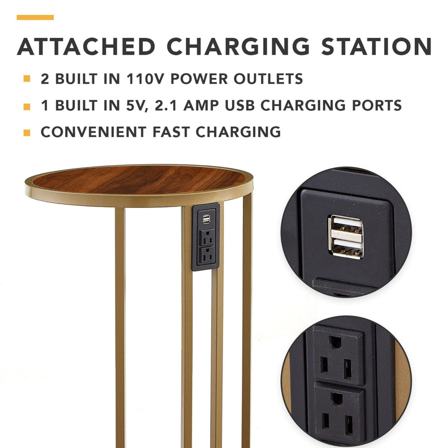 Zavier Modern End Table 2 USB Charging Ports 2 Outlets Power Plug MDF ...