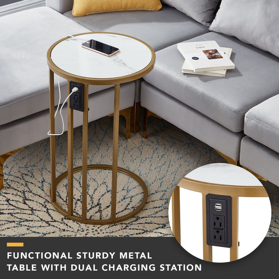 Zavier Modern End Table 2 USB Charging Ports 2 Outlets Power Plug MDF ...