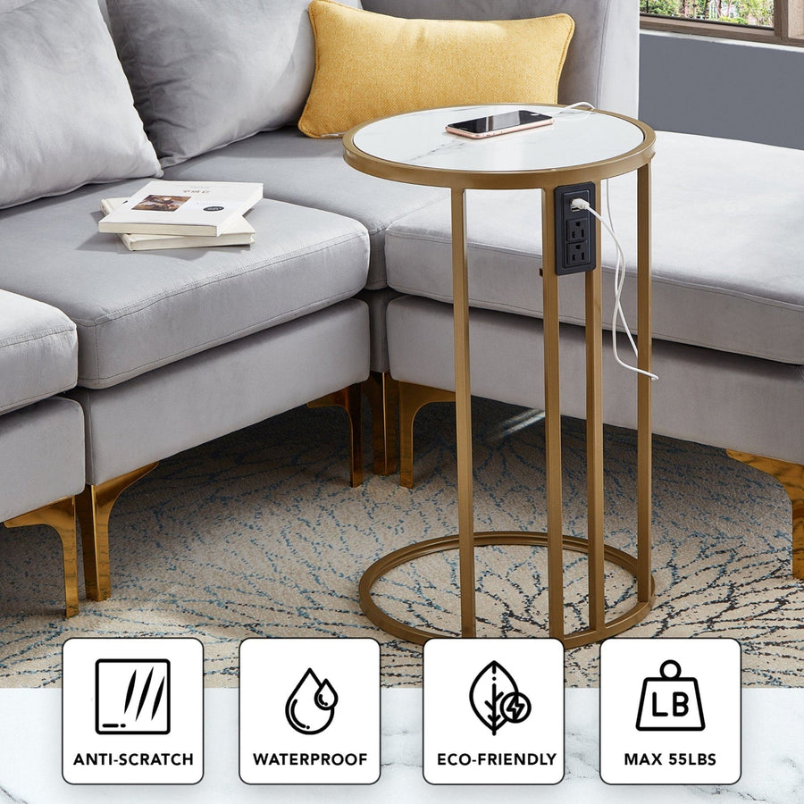 Zavier Modern End Table 2 USB Charging Ports 2 Outlets Power Plug MDF ...