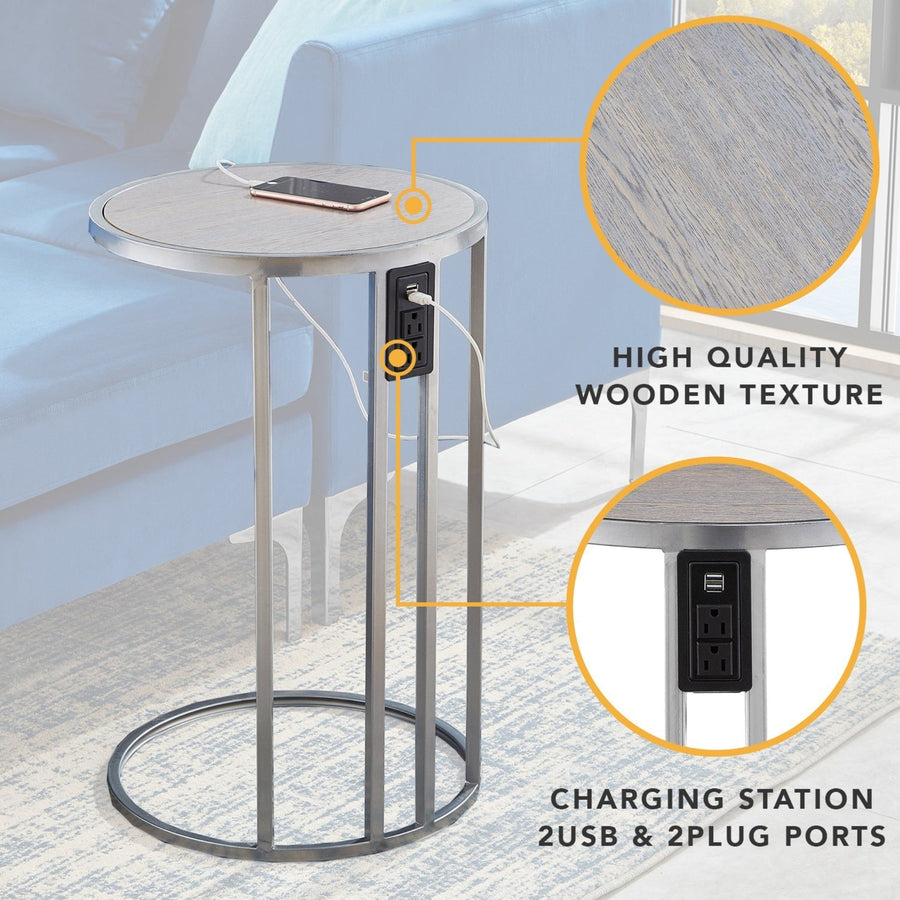 Zavier Modern End Table 2 USB Charging Ports 2 Outlets Power Plug MDF ...