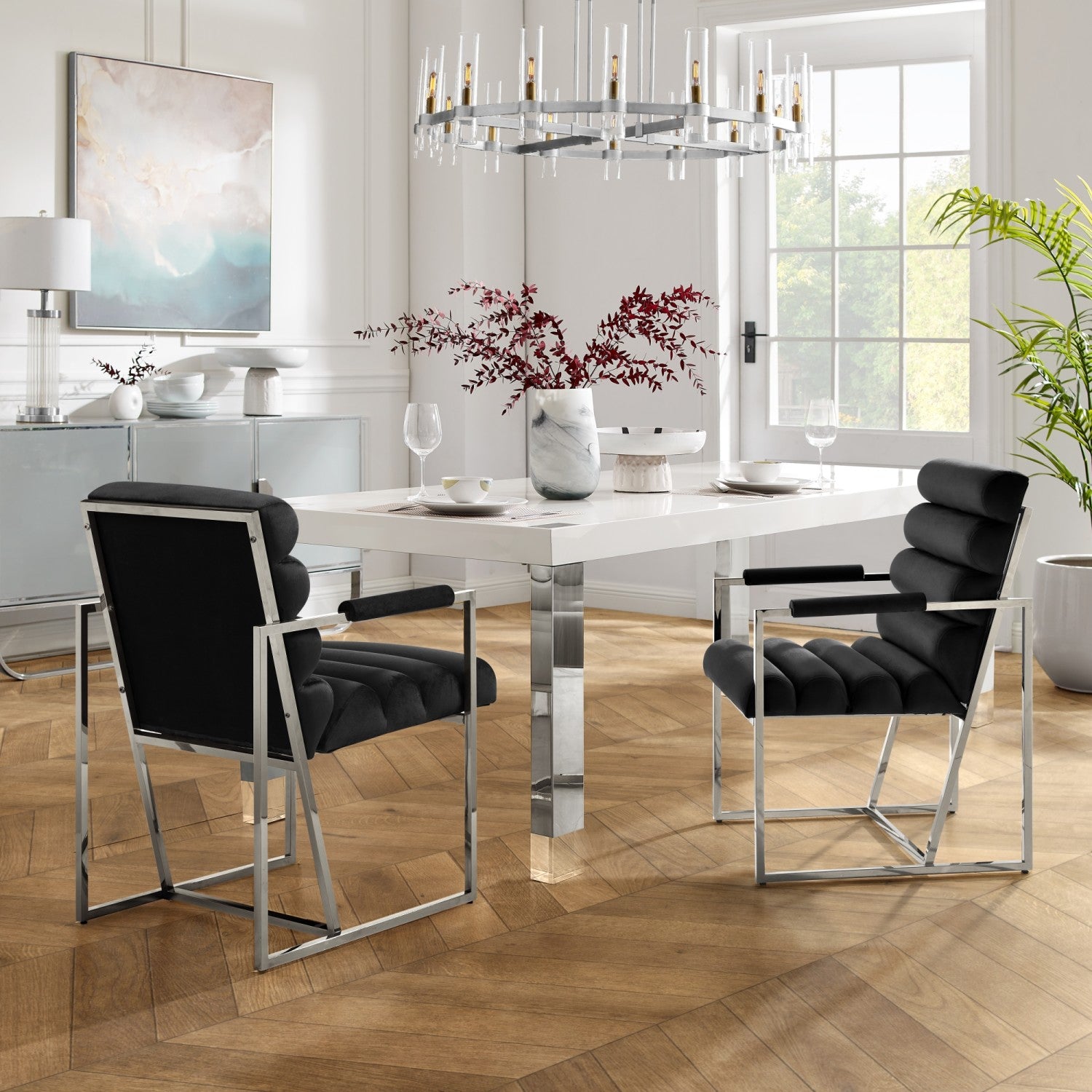 Dalia Modern Chair Upholstered, Stainless Steel Frame Channel Tufted ...