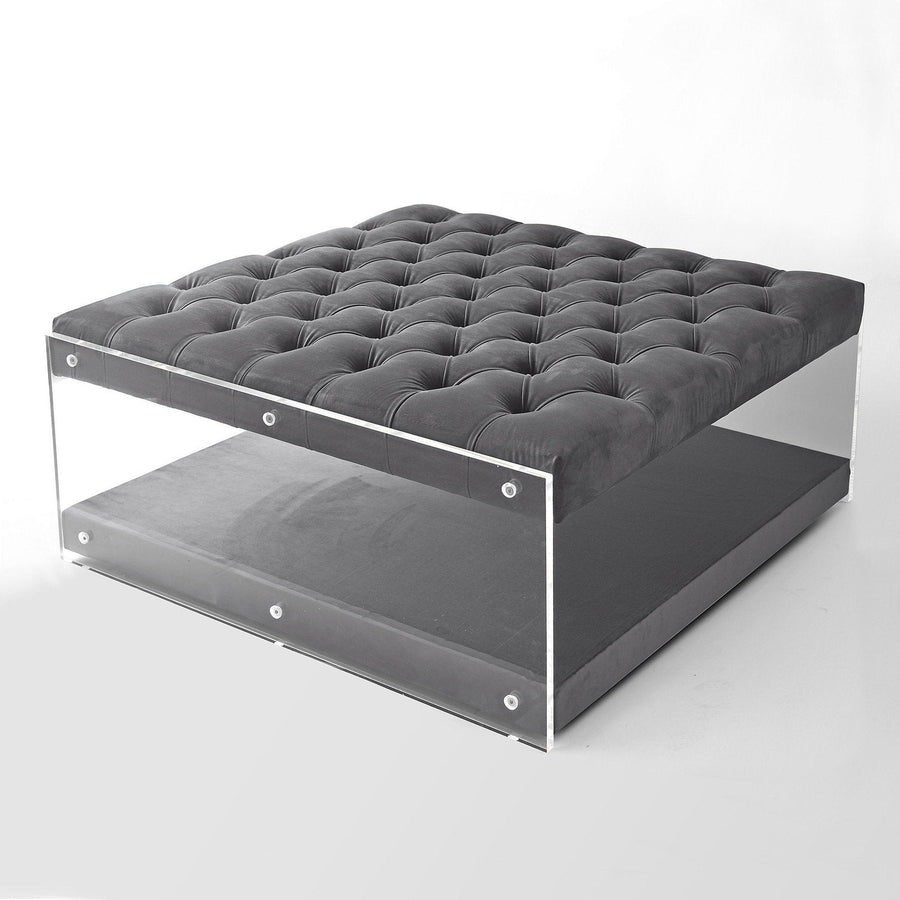 Audrey Modern Ottoman Button Tufted Clear Acrylic Sides for Living Room ...