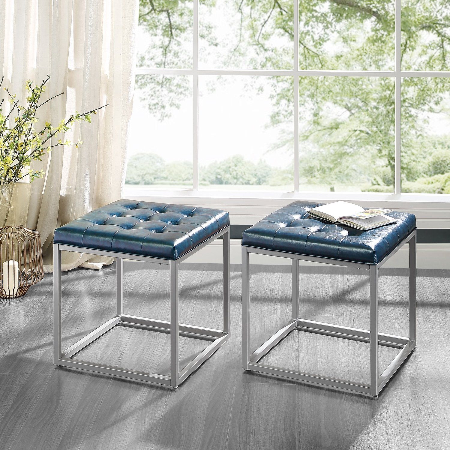 Newton Modern Ottoman Button Tufted Metal Frame for Bedroom – Inspired Home