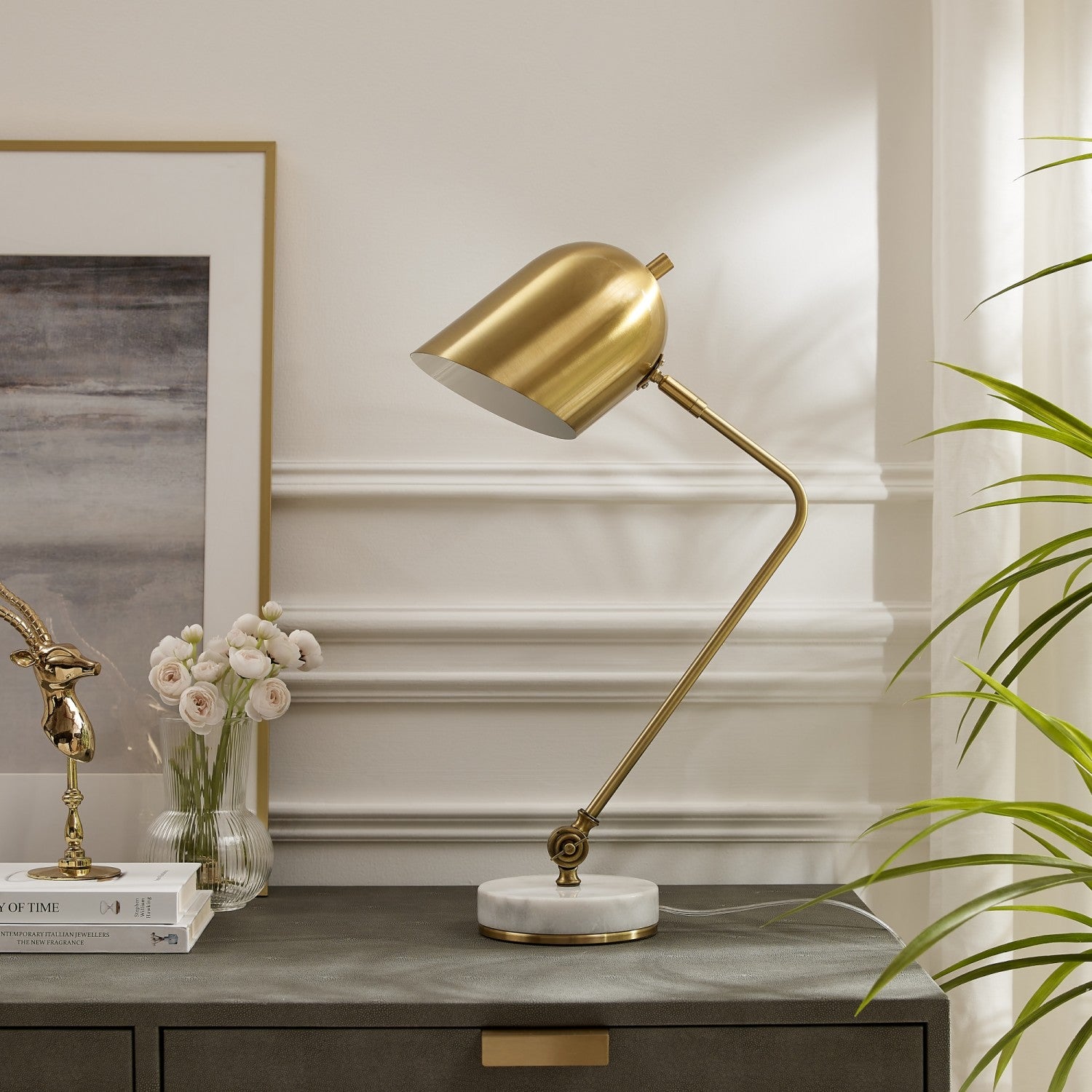 Craig Modern Table Lamp 5ft Power Cord, Marble Stone Base Sturdy Metal ...