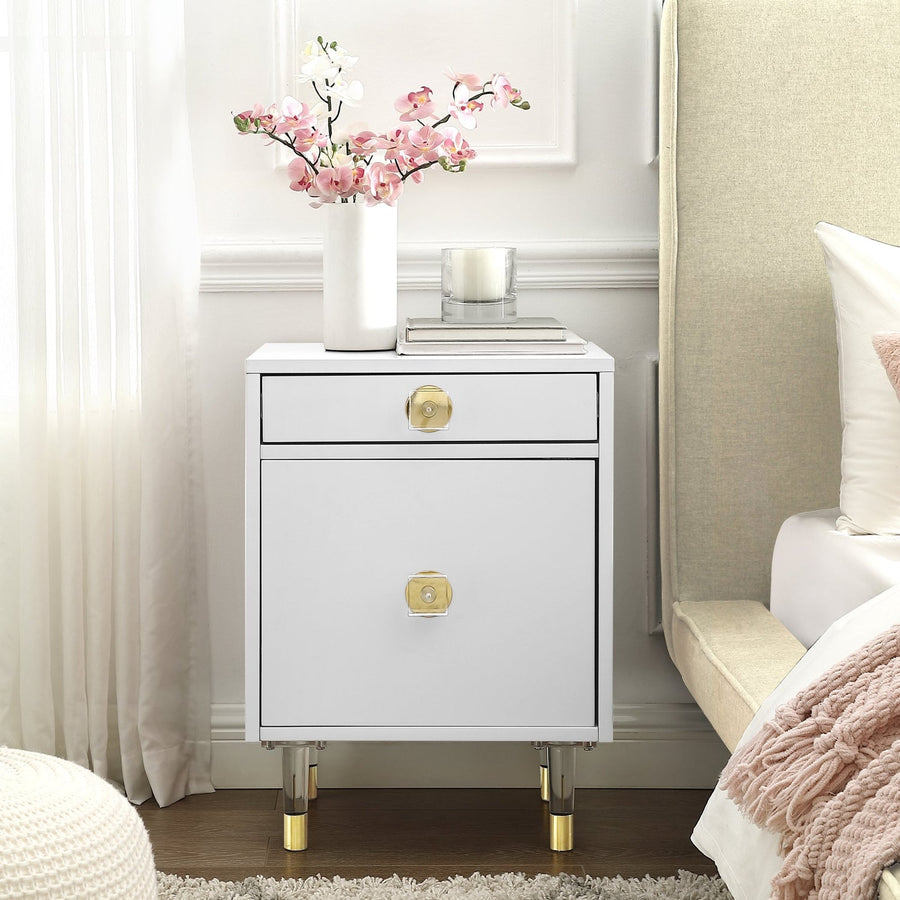 Araceli Modern Side Table 1 Drawer, Open Storage High Gloss Finish for ...
