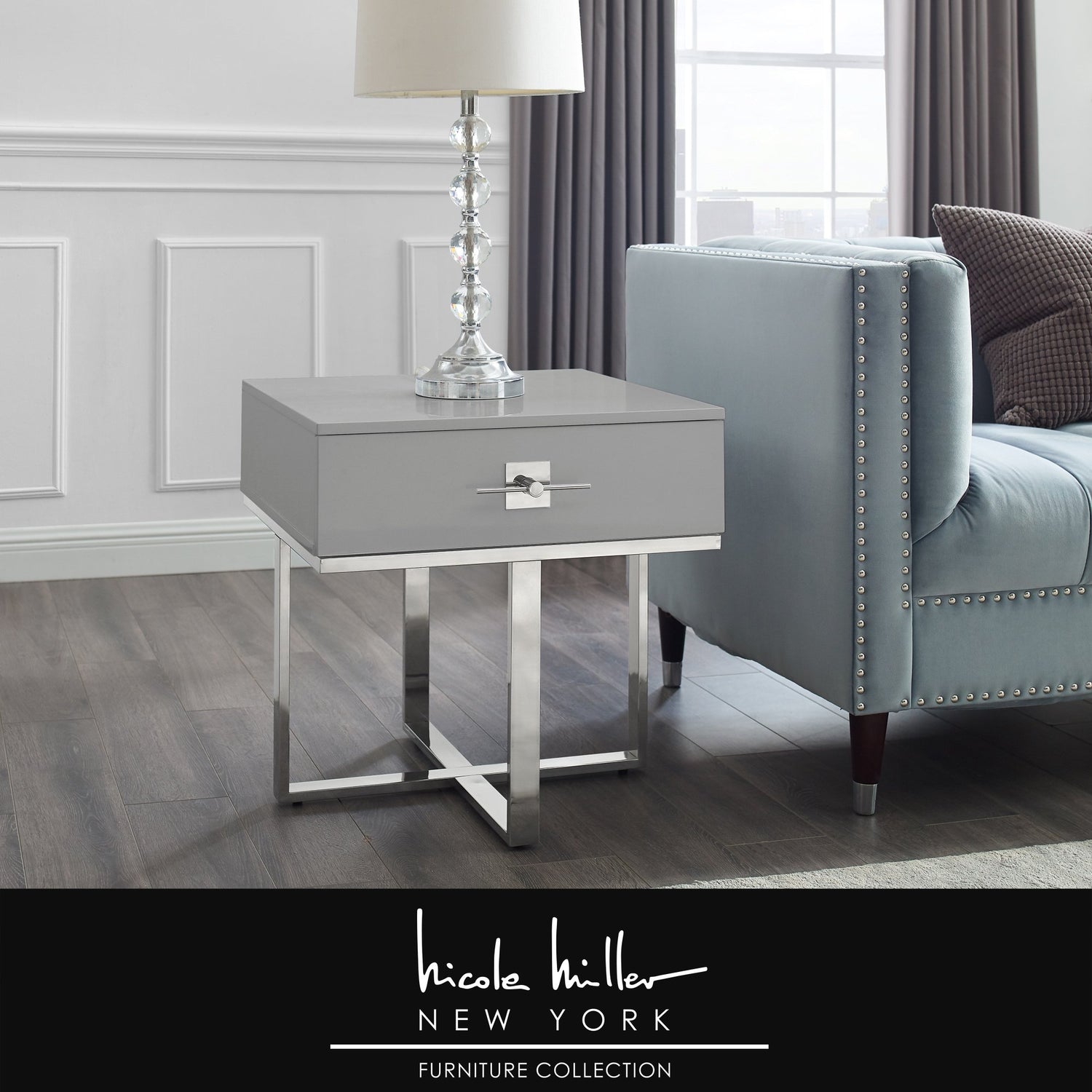 Mandisa Modern Side Table 1 Drawer Hight Gloss Lacquer Finish for ...