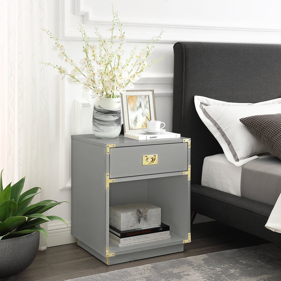 Calixta Modern Side Table 1 Drawer, Open Storage High Gloss Finish for ...