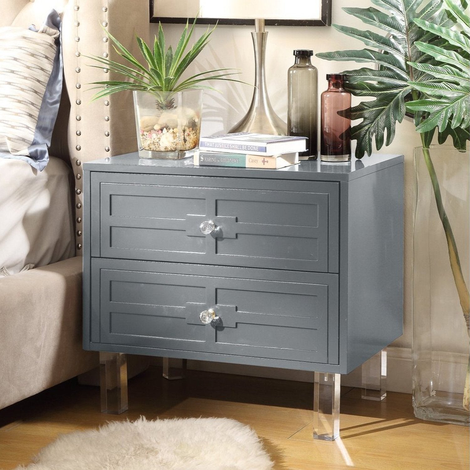 Donatello Modern Side Table Lacquer-Finish Lucite Leg for Bedroom ...