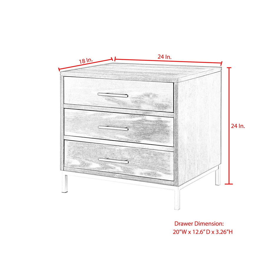 Lance Modern Side Table 3 Drawers T-Bar Handle in Chrome for Bedroom ...