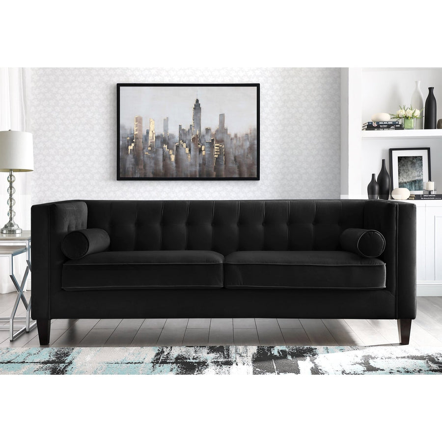 Traditional Velvet Sofa Button Tufted Square Espresso Finish Tapered ...