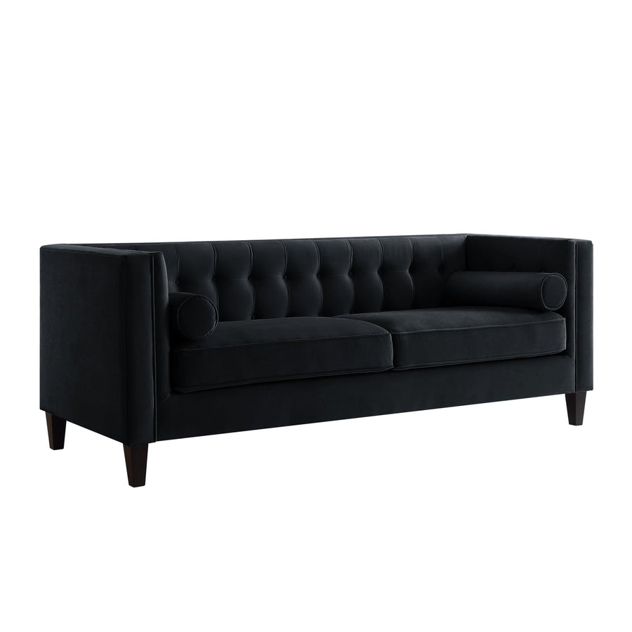 Traditional Velvet Sofa Button Tufted Square Espresso Finish Tapered ...