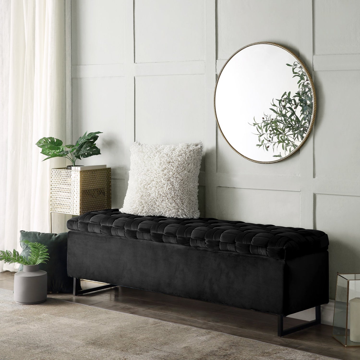 Navea Modern Bench Upholstered Hand Woven for Living Room – Inspired Home