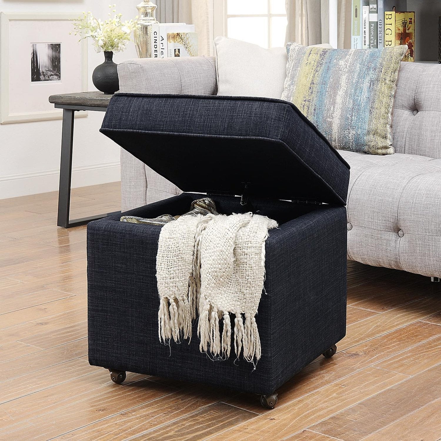 Harrison Contemporary Ottoman Hidden Storage Castered Legs for Bedroom ...