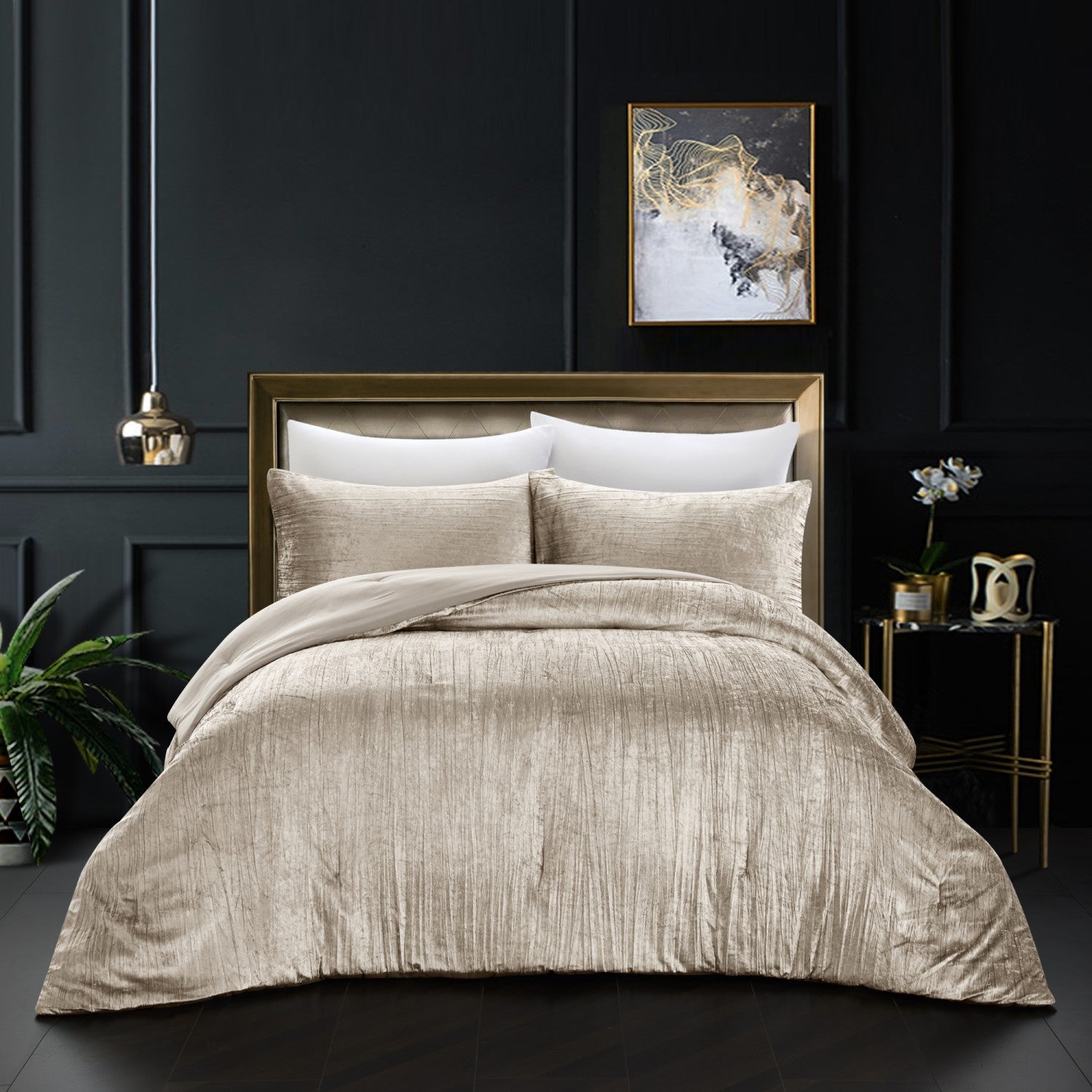 Moriah Modern Comforter Set 2 Pillow Shams, 1 Comforter Crinkle Velvet ...