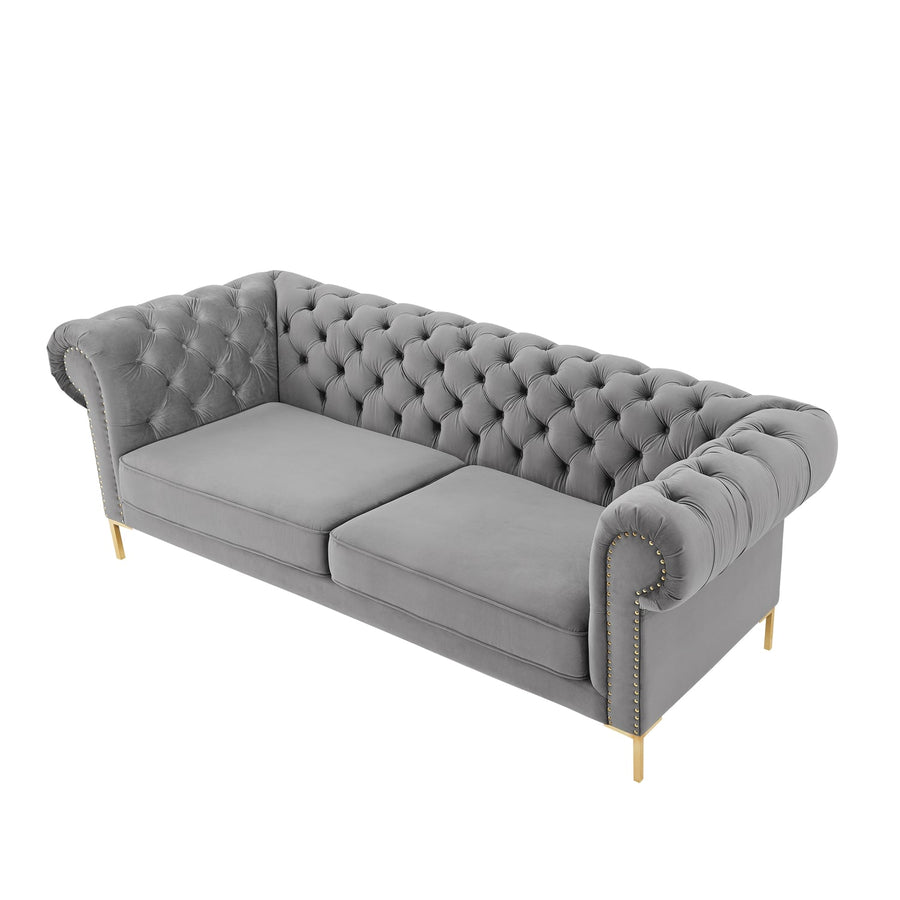 Carolyn Modern Sofa Button Tufted Gold Nailhead Trim, Sinuous Springs ...